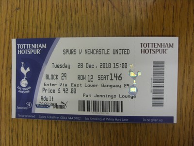 28/12/2010 Ticket: Tottenham Hotspur v Newcastle United [Complete ...