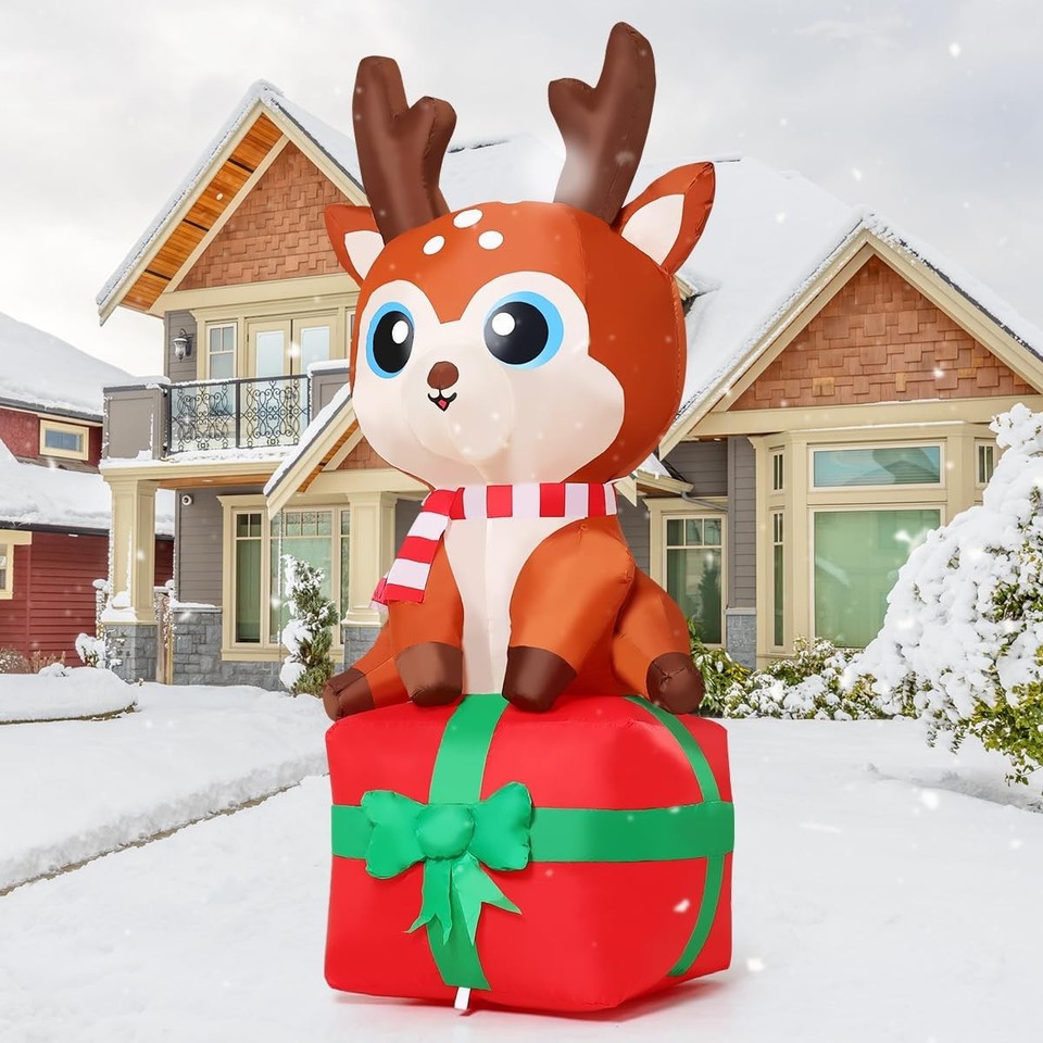 GOOSH 6 FT Christmas Inflatables Deer Outdoor Decorations Blow Green ...