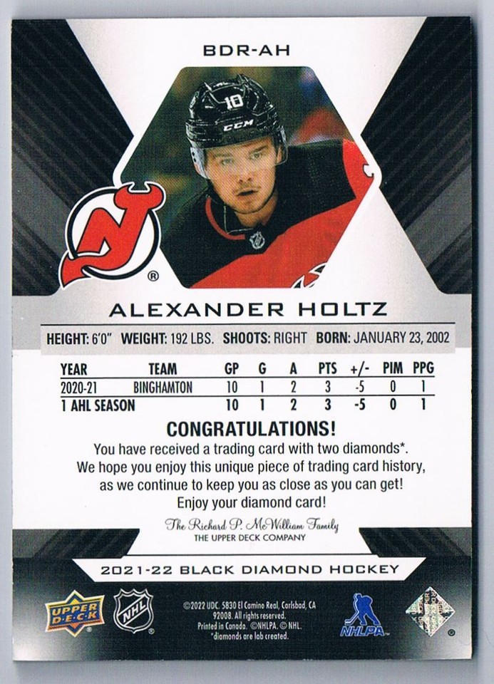 2021-22 BLACK DIAMOND DOUBLE DIAMOND RELIC ROOKIES ALEXANDER HOLTZ 88/ ...