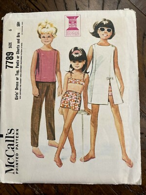 1960s McCall's Pattern 7789 Girls' Dress Top Pants Shorts Bra Sz 6 ...