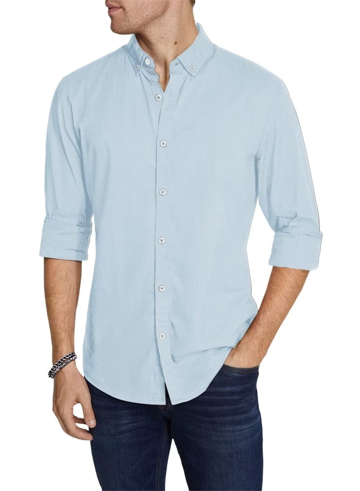 Mens Long Sleeve Shirt 100% Cotton Button Up Plain Business Smart ...