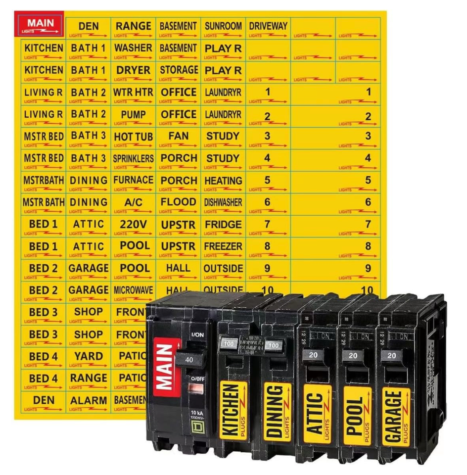 129 Waterproof Fuse Box Stickers Durable Circuit Breaker Labels Yellow ...