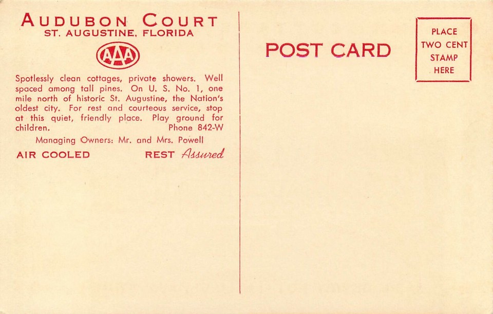 Postcard Hotel Audubon Court St. Augustine Florida Triple AAA FL Unused ...