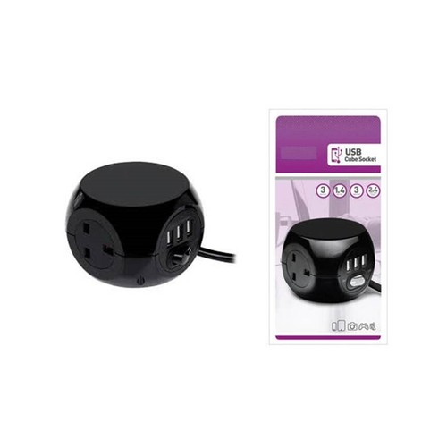 3 Way Cube Power Socket 3 USB Ports & 1.4m Electric Extension Lead ...