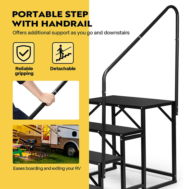 RV 4 Steps with Handrail Mobile Home Ladder Portable Stairs for RV, Hot ...
