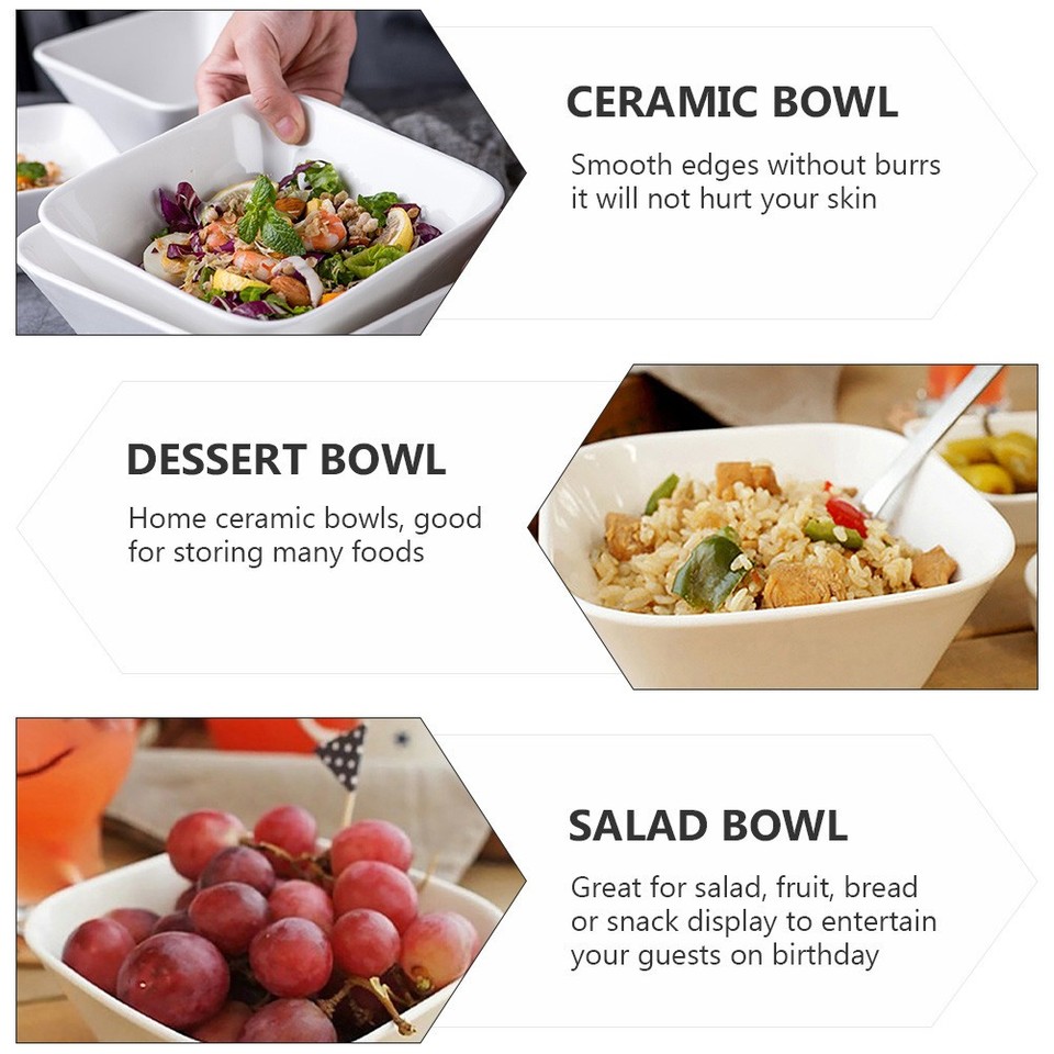 1pc Home Kitchen Square Bowl Salad Bowl Food Serving Dessert Bowl ...