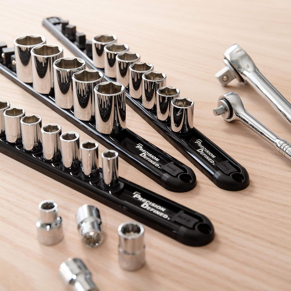 Durable Tool Socket Holder - Black Aluminum for 1/4-Inch Sockets, 16 ...