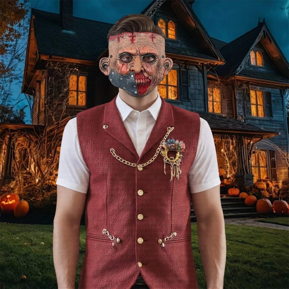 Gory Scary Skeleton Mask with Spooky Patchwork Detailing for Halloween ...