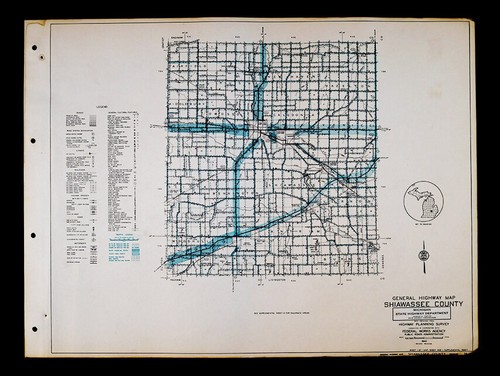 1940 Michigan Highway Map Shiawassee County Owosso Perry Durand Vernon ...