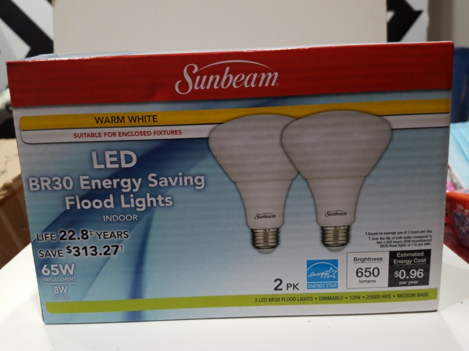 New ! 2X Dimmable Sunbeam LED Flood Light Bulbs BR30 65W Replacement ...