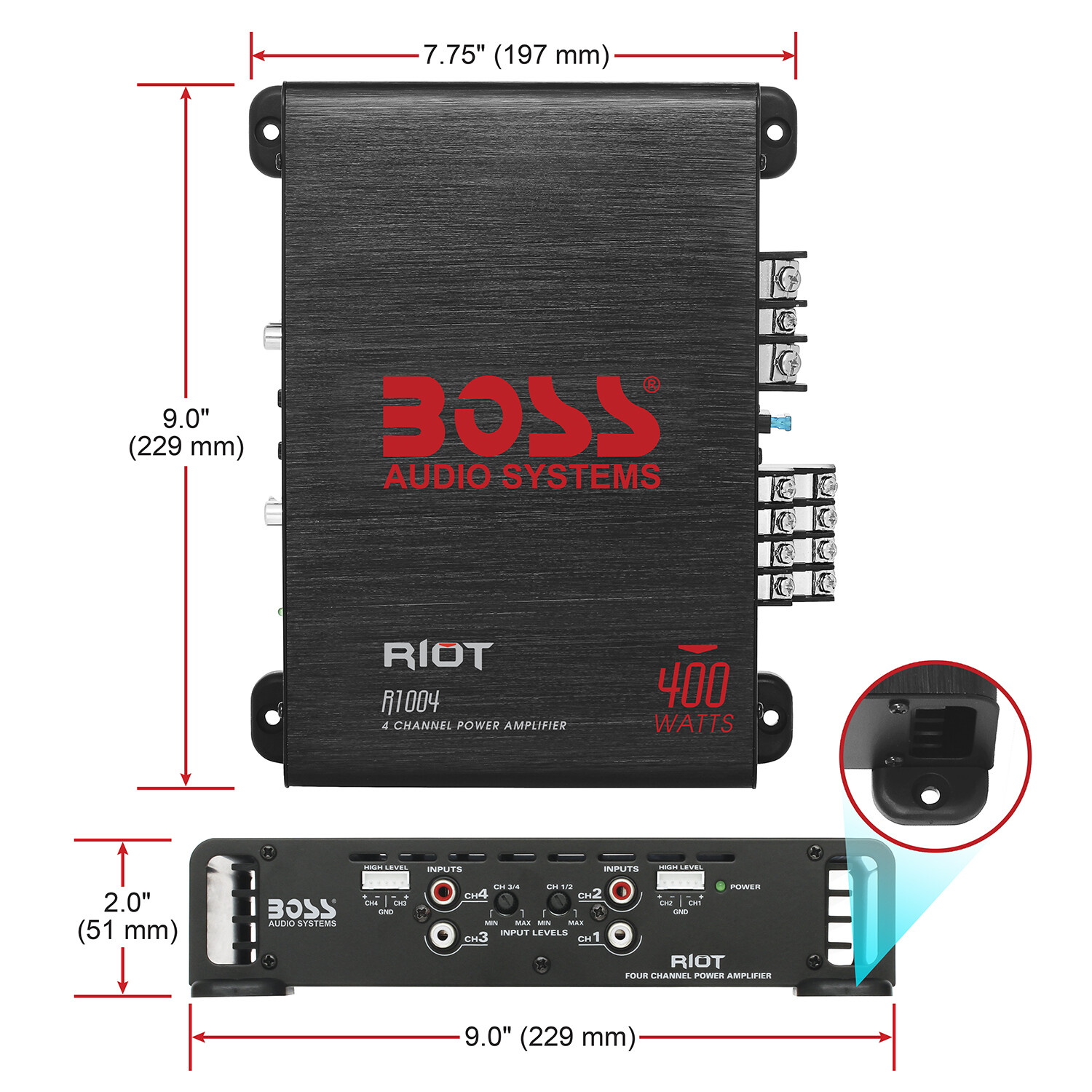BOSS Audio Systems R1004 400 W 4 Channel Car Amplifier - Full Range ...