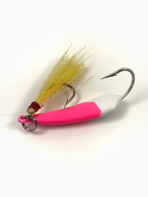 5 Pack Ringed Pompano Goofy Jigs Pink White Jigs w/Yellow Teaser 3/8,1/ ...