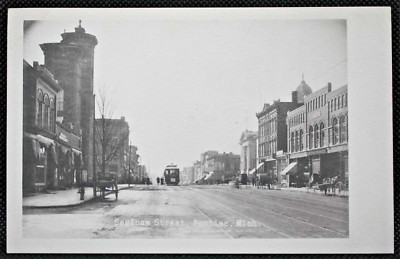 Saginaw Street Pontiac Michigan B&W RPPC Postcard 5.25x3.5" 1900-1910s ...
