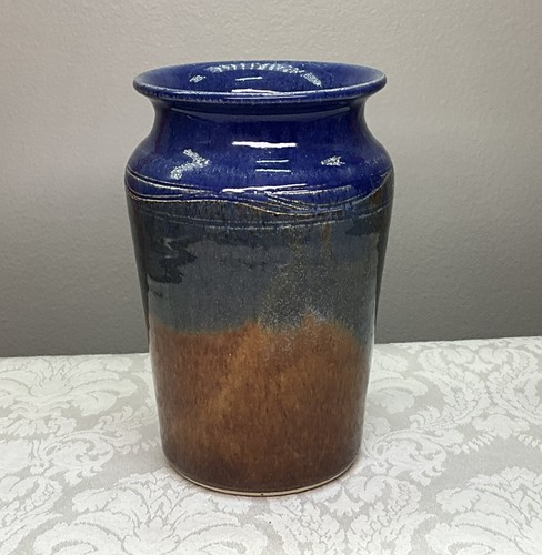 Vintage 1989 DW Hussey Backwoods Pottery Vase Blue Brown Pattern ...