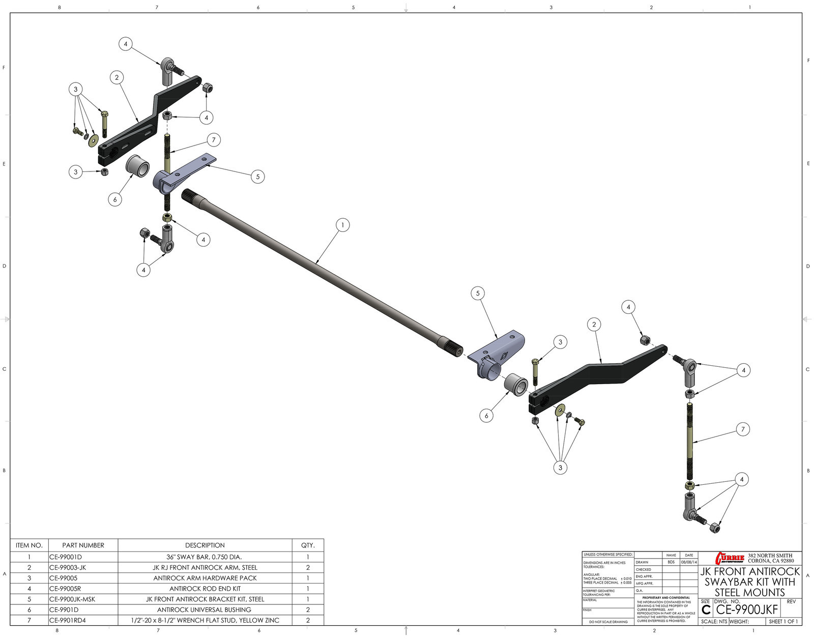 CURRIE ANTIROCK FRONT SWAY BAR KIT,FITS JEEP WRANGLER JK,STEEL ARMS ...