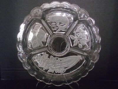 VTG Laura Glass Works Round Dish Crystal Glass 5 Section Fruit Or ...