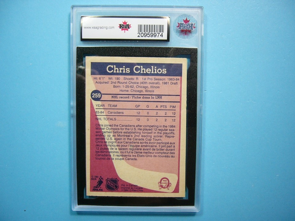 1984/85 O-PEE-CHEE NHL HOCKEY CARD #259 CHRIS CHELIOS ROOKIE RC KSA 7 ...