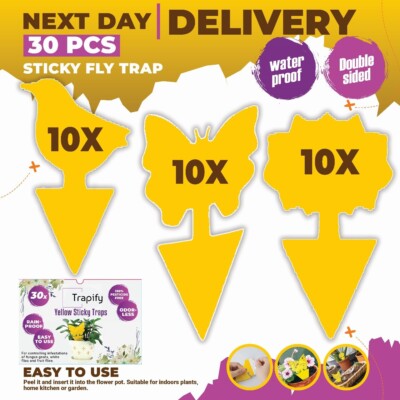 30 Pcs Yellow Fly Sticky Insect Catcher Plants Paper Aphids Glue Bug ...