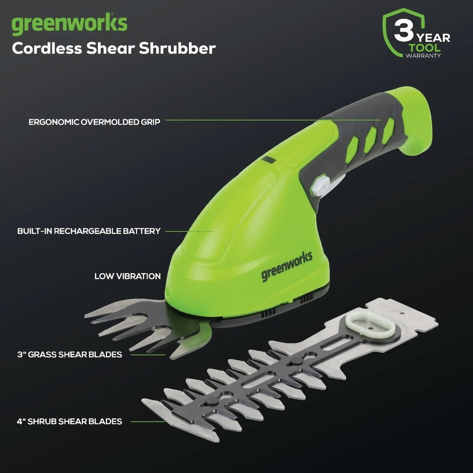 Greenworks 7.2V Lithium-Ion Cordless Grass Shear Shrubber 1600002 ...