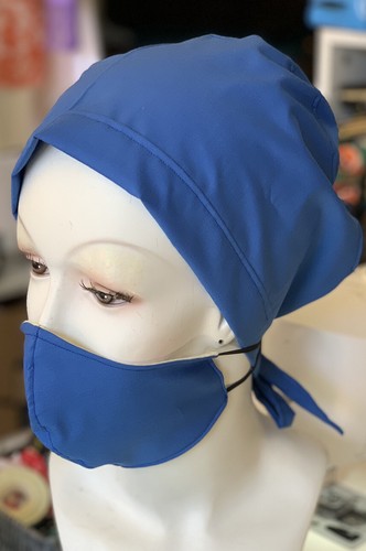 Scrub Hat And Face Mask Set One Size Unisex Blue | eBay