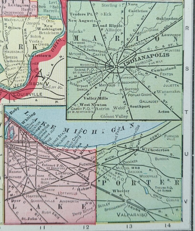 Vintage 1903 INDIANA Map 14"x22" ~ Old Antique Original LAFAYETTE GARY ...