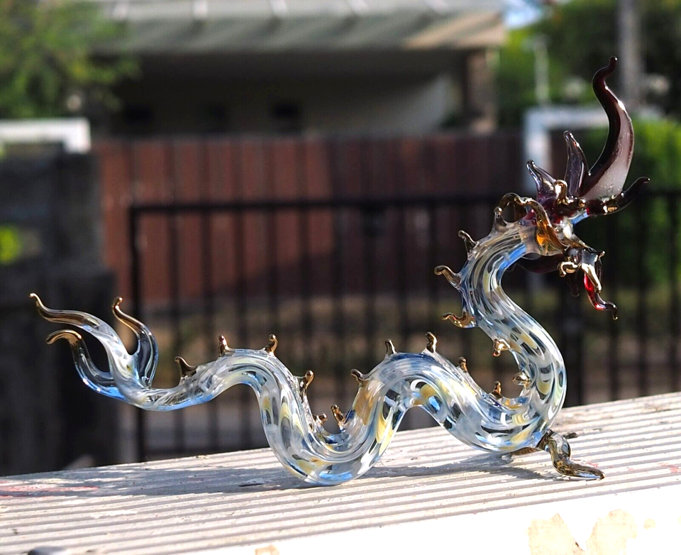 Blue NAGA DRAGON hand blown art glass figurine Gild 4.5 inch - decor ...