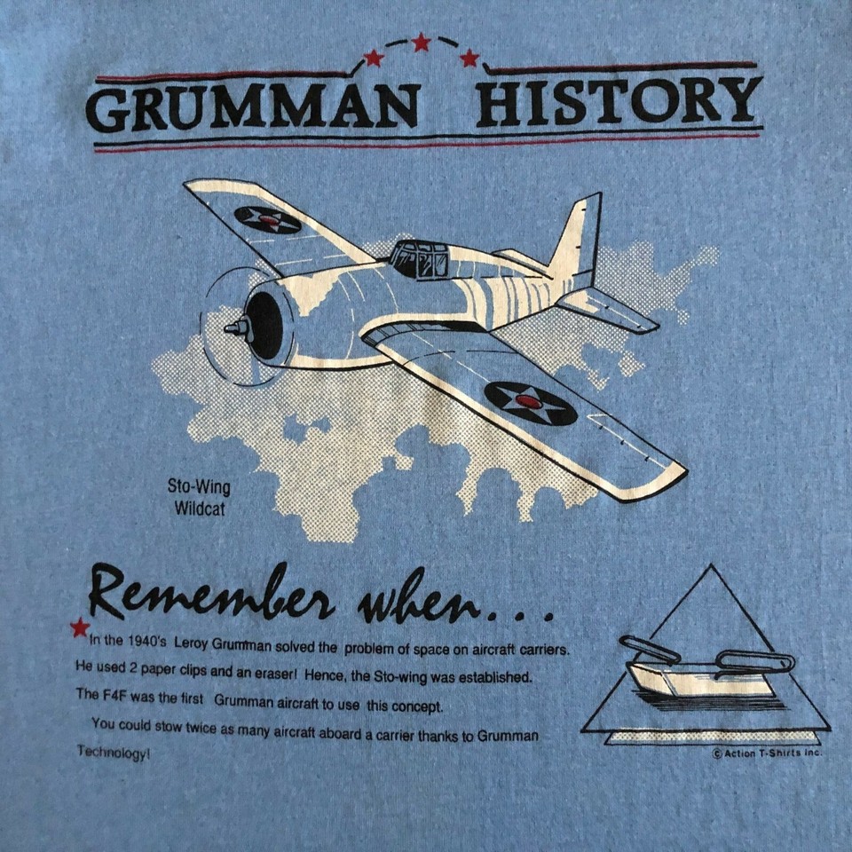 Vintage Aviation T-Shirt Grumman History Sto-Wing Wildcat Plane F4F ...