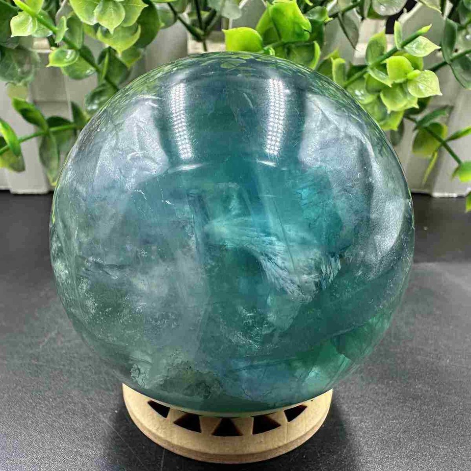 555g Natural Feather Fluorite Quartz Sphere Crystal Ball Reiki Healing ...