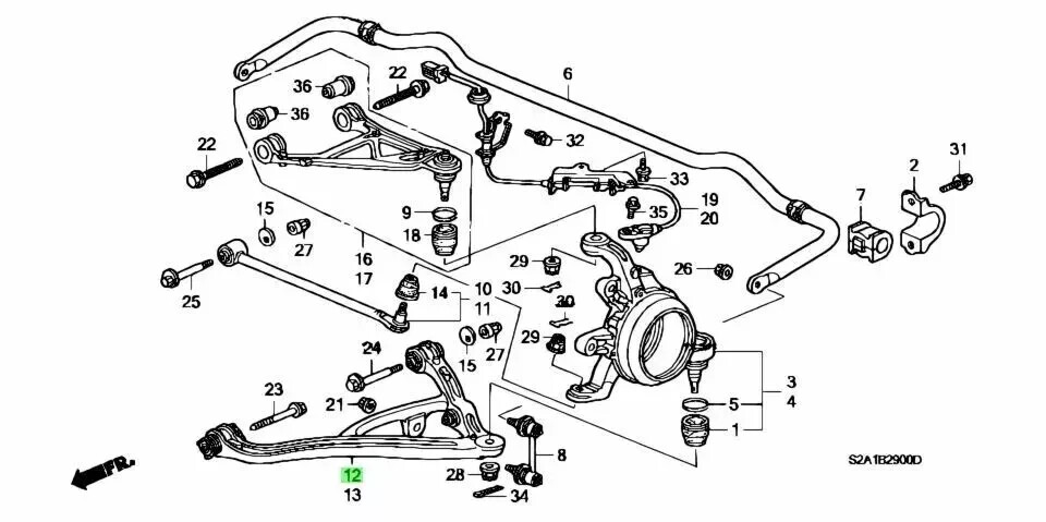 Honda Genuine 2000-2009 S2000 Passenger Rear Lower Control Arm LH 52360 ...