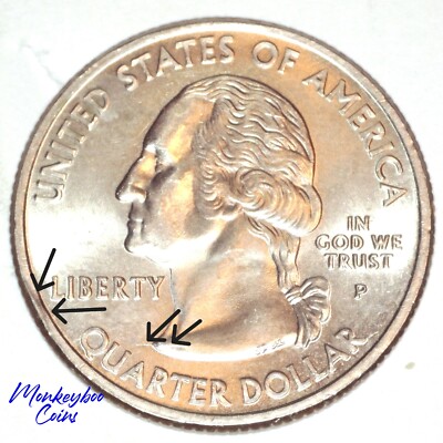2002 P Tennessee Quarter - Obverse Rim Cud and Spiked Head - Rare Error ...