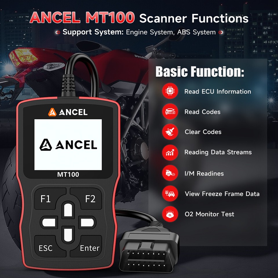Motorcycle OBD2 Scanner Motorcycles Code Reader Diagnostic Tool Engine ...