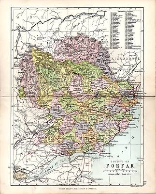 1890 MAP ~ COUNTIES OF SCOTLAND ~ FORFAR ~ SHOWING PARISHES LOCHLEE ...
