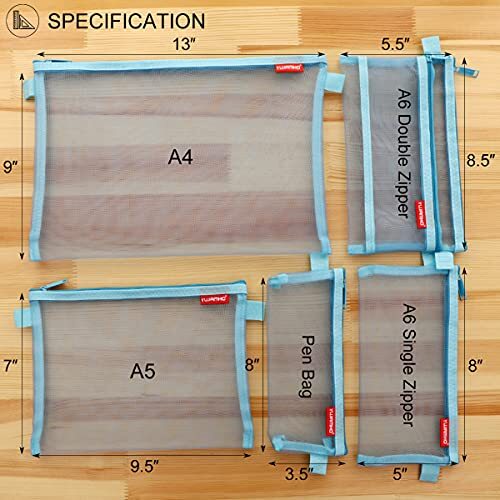 Mesh Zipper Pouch 5pcs Lightweight Nylon File Folders Document ...