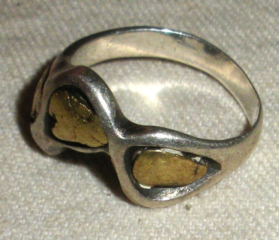 ANTIQUE NATURAL ALASKAN GOLD NUGGET & STERLING SILVER RING SIZE 7.5 ...