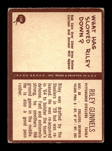 1967 Philadelphia #150 Riley Gunnels Pittsburgh Steelers | eBay
