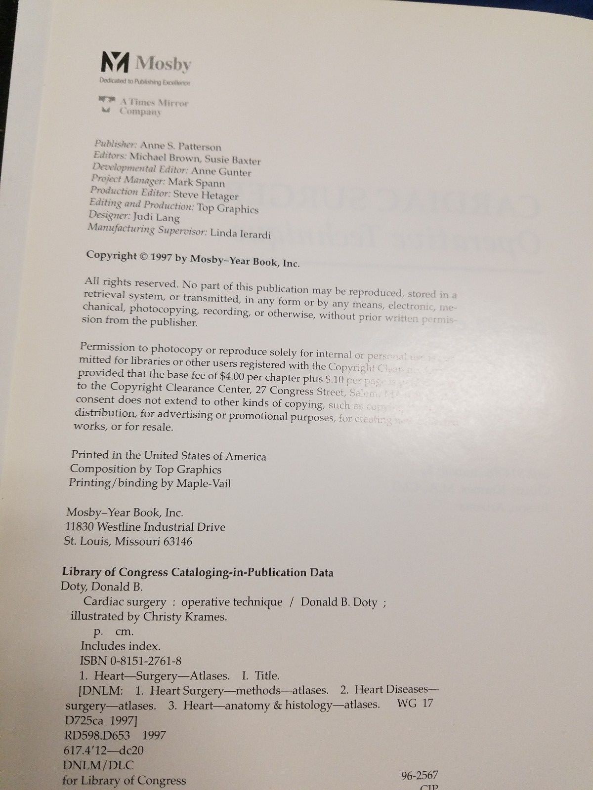 Cardiac Surgery : Operative Technique by Donald B. Doty and John R ...