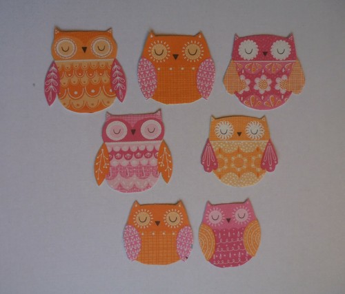 Cotton Fabric Owls Pink, Orange 7 Hand Cut Appliques - EZSteam Iron On ...