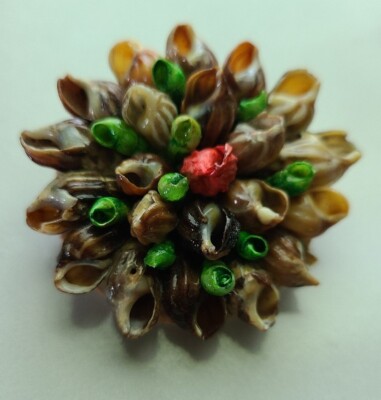 Vintage Artisan Made Multi Color Floral Sea Shell Conch Shell Brooch ...