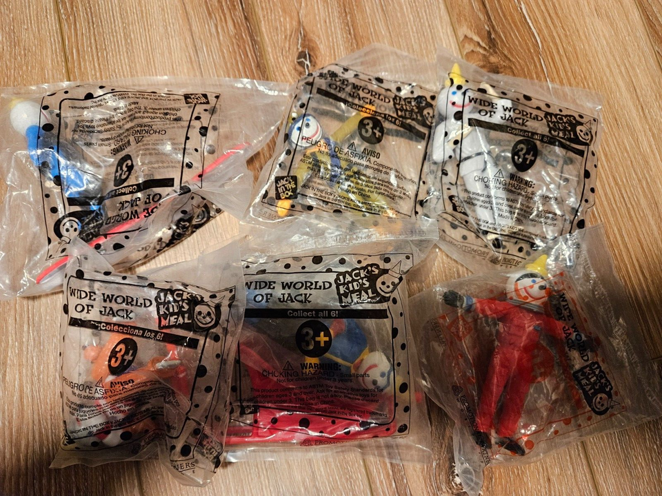 Lot of 6Jack in the Box Restaurant Jack Bendable Figures Kids Meal Toys ...