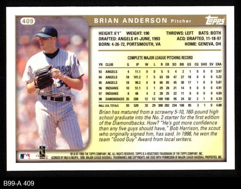 1999 Topps #409 Brian Anderson Diamondbacks 8 - NM/MT | eBay