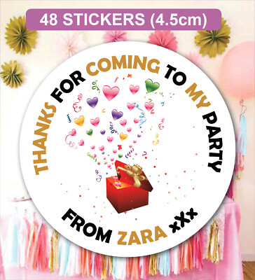 48 Birthday Party Bag Stickers Sweet cone Labels Gift box Personalised ...