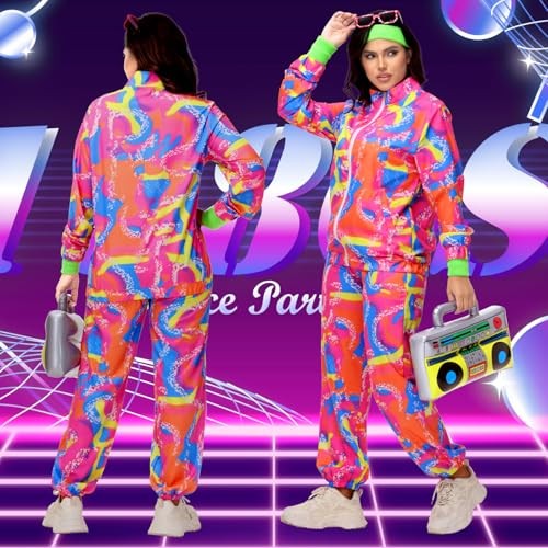 80s Outfit for Men Women,Neon Retro Tracksuit 90s Windbreaker X-Large ...