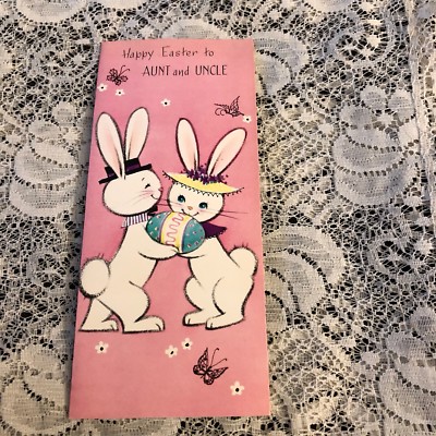 Vintage Greeting Card Easter Aunt Uncle Bunny Rabbit Couple Pink Egg | eBay