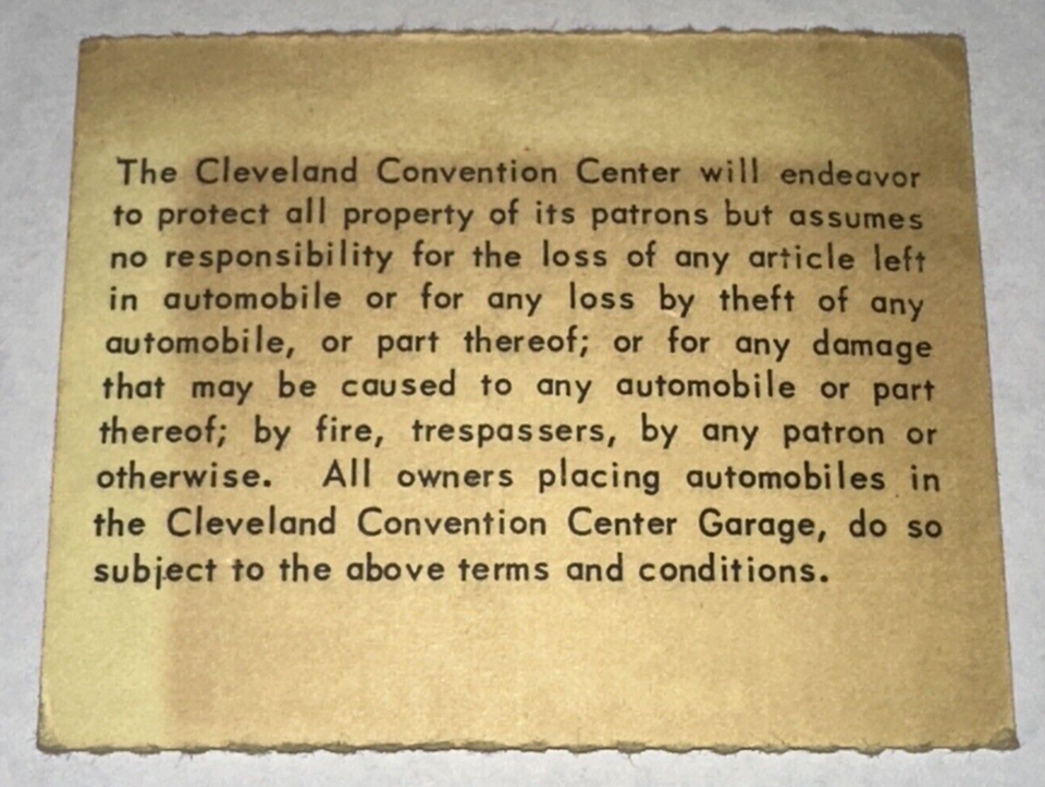 Paid $2 Cleveland Convention Center Garage Parking Lot Pass Ticket Stub ...