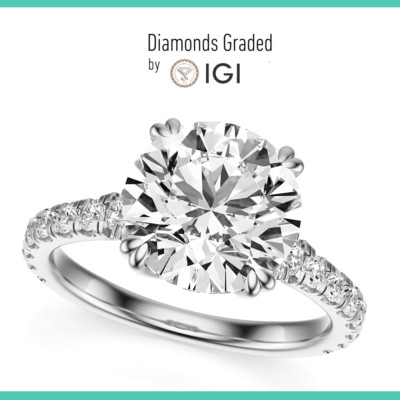 IGI Certified 3.50 CT- Round Cut F VS2 Lab Grown Diamond Ring 14K White ...