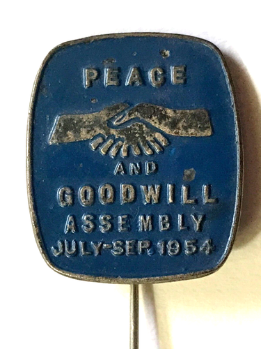 AUSTRALIA PEACE AND GOODWILL ASSEMBLY 1954 Pinback Pin Anti War! Scarce ...