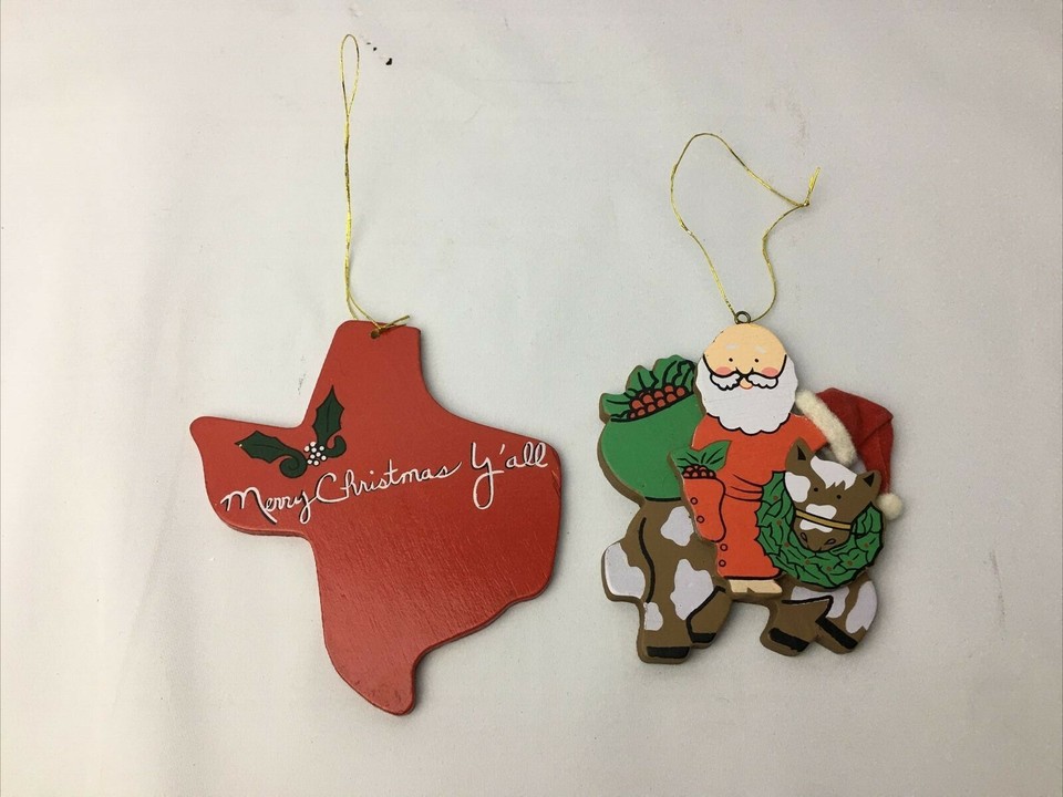 TEXAS Shaped Christmas Ornament & Santa Clause w/Horse-Wooden Cowboy ...