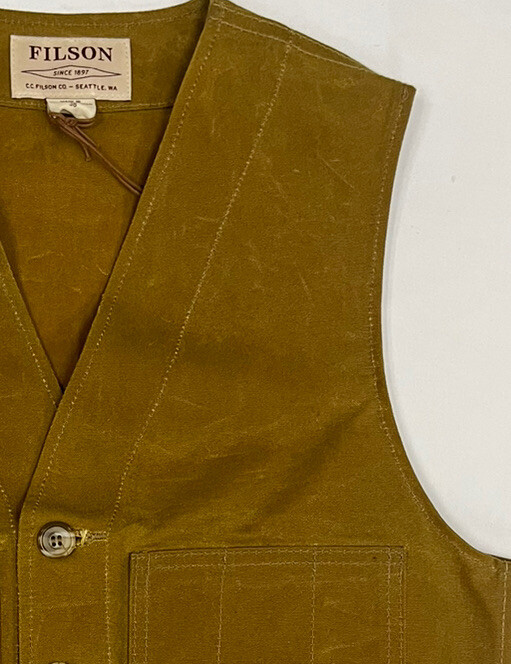 Filson Oil Tin Cloth Vest 11010265 Waxed Cotton CC Dark Tan Khaki MADE ...