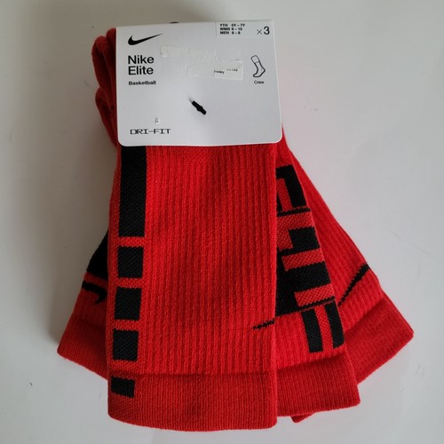 Nike authentic Elite Basketball socks 3pk crew sport Socks Size M Red 3 ...