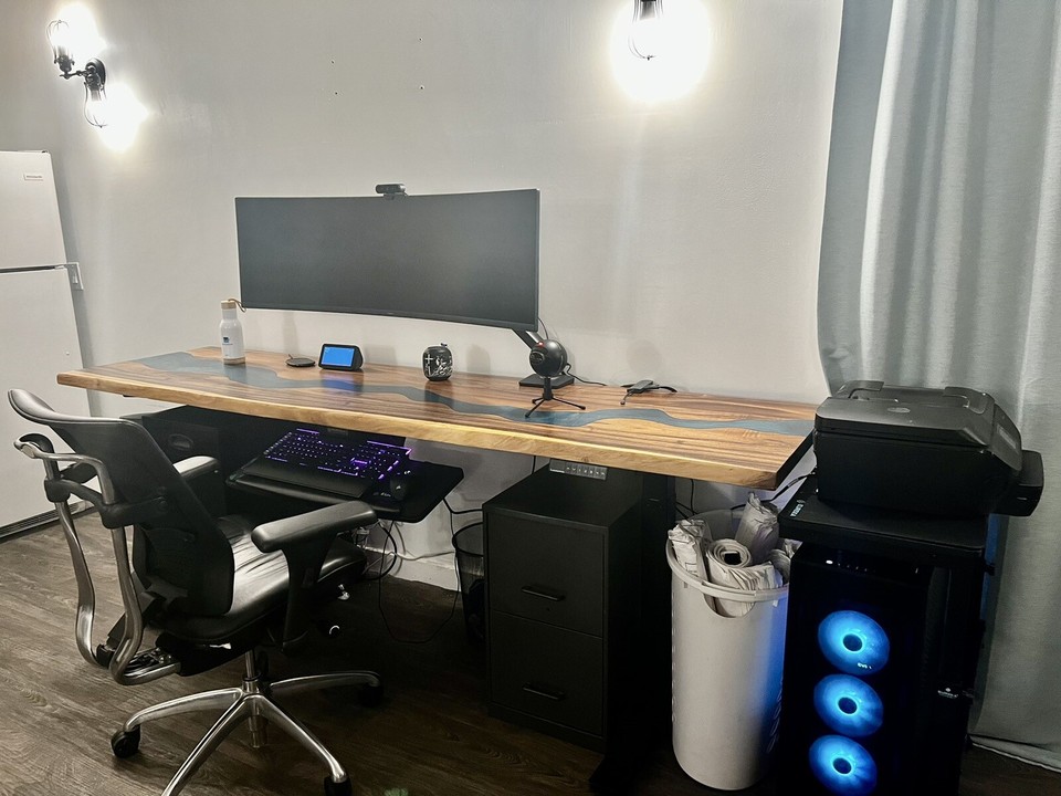 Custom 6FT Long Solid Wood Live Resin Electric Standing Computer Desk ...